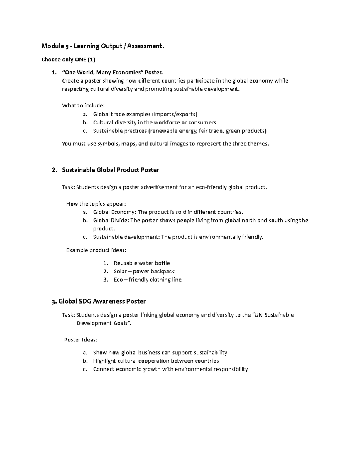Module 5: Global Economy & Sustainability Poster Assessment - Studocu