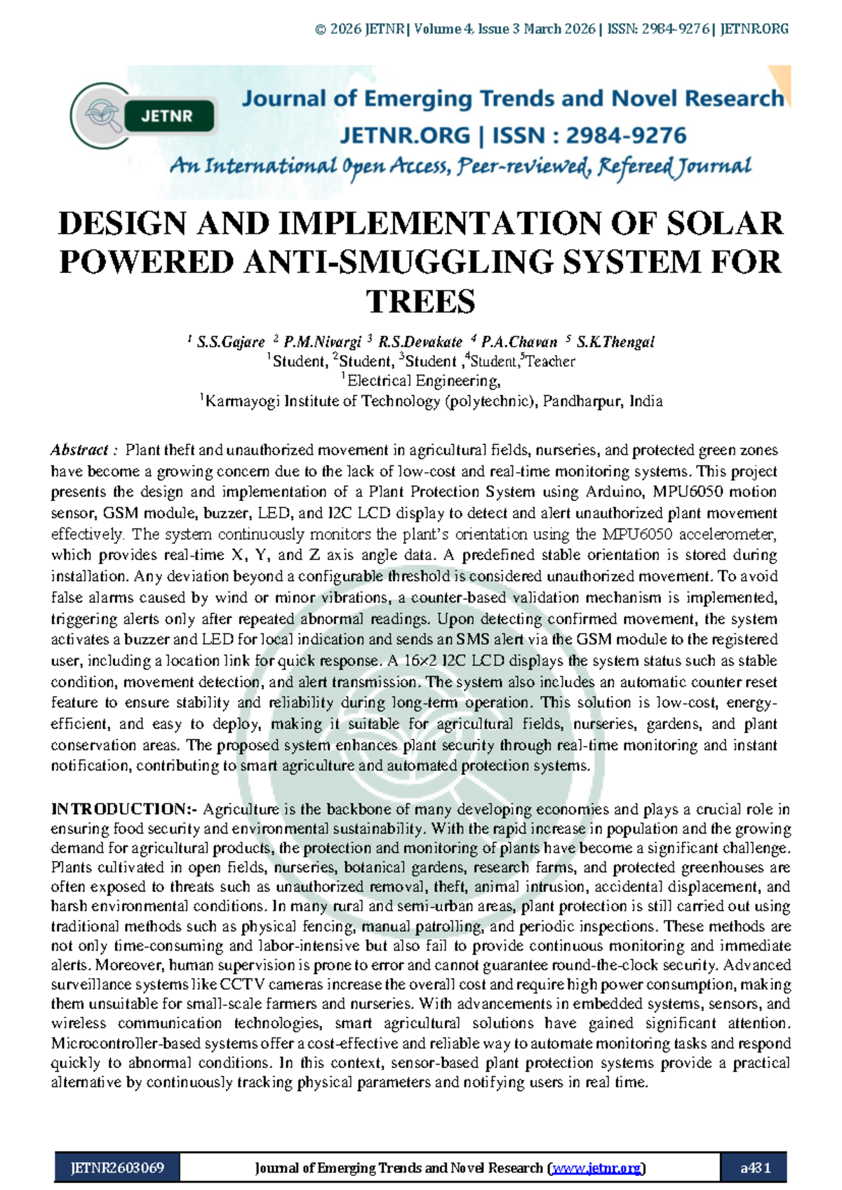 Design and Implementation of Solar-Powered Plant Protection System ...