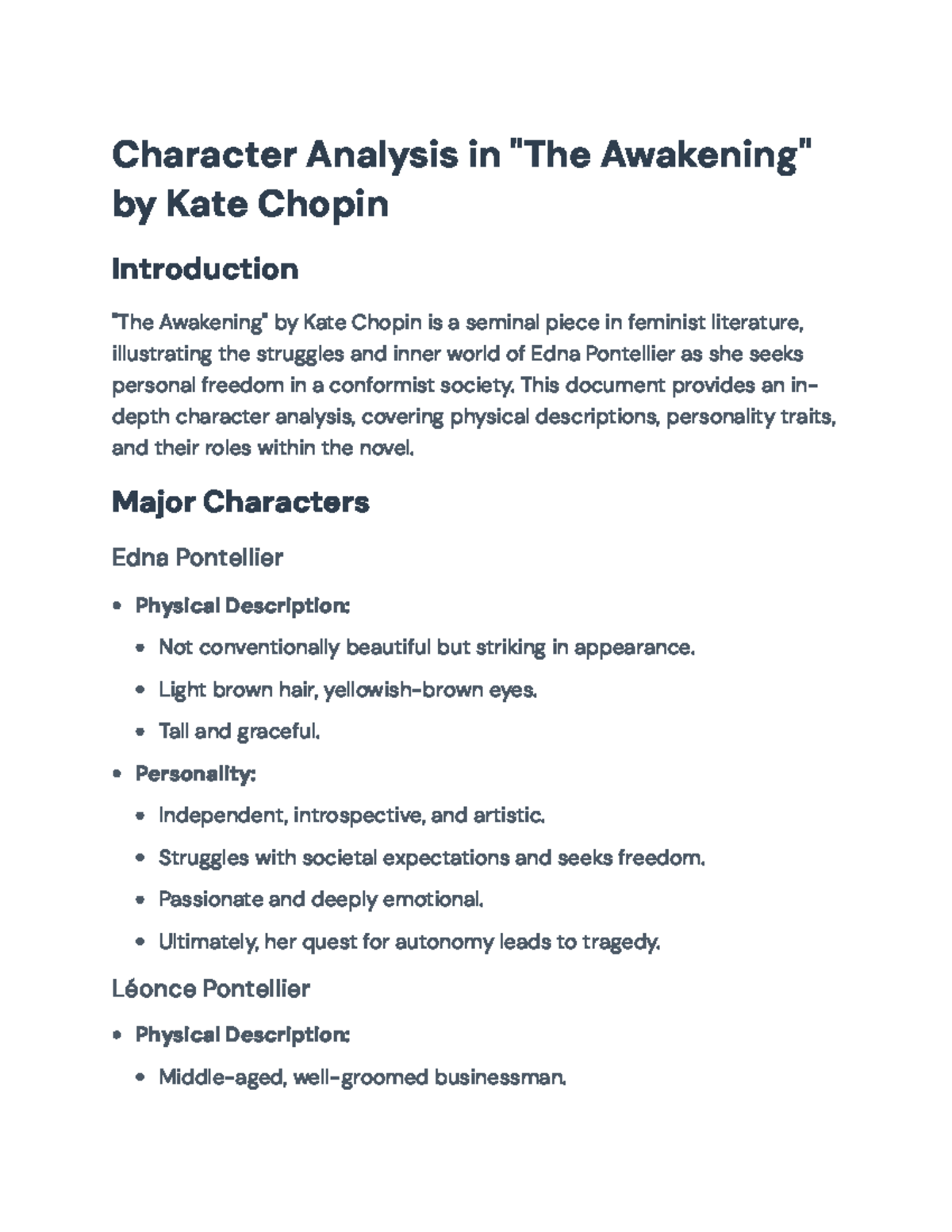 Character Analysis of "The Awakening" by Kate Chopin: Key Insights ...
