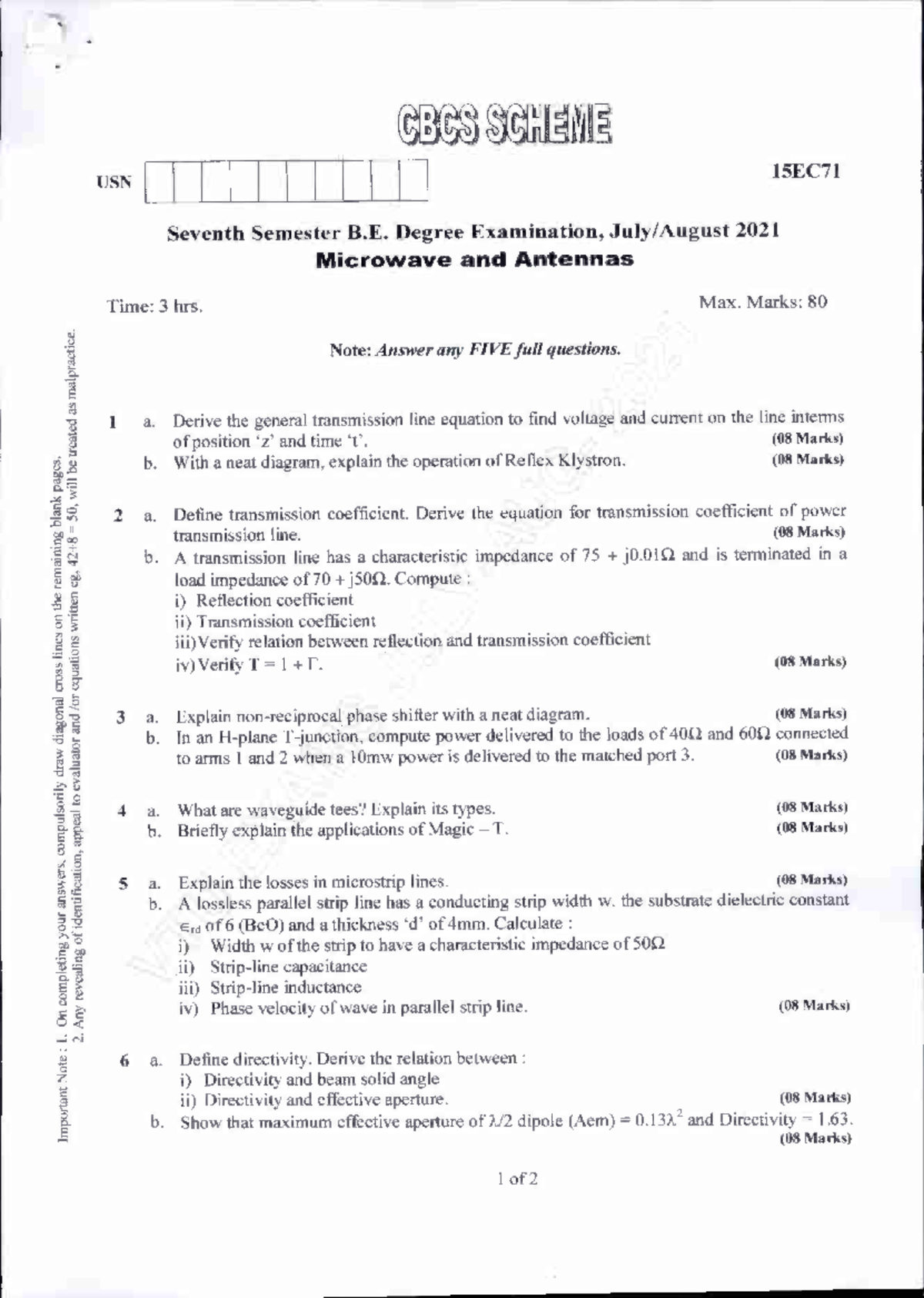 VTU Question Paper with solution of 15EC71 Microwave and Antennas Aug ...