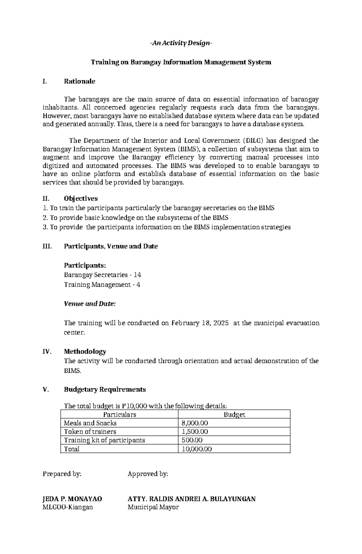 SGLGB BADAC BPOC Training on Barangay Information Management System ...