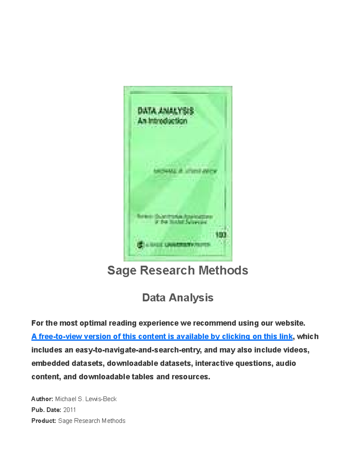 Data Analysis: Understanding Univariate Stats & Dispersion (SAGE RM) - Studocu
