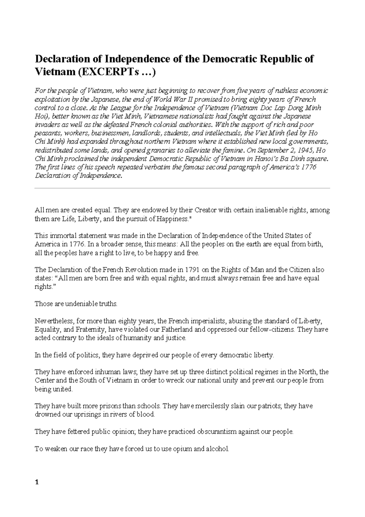 Declaration of Independence of the Democratic Republic of Vietnam ...