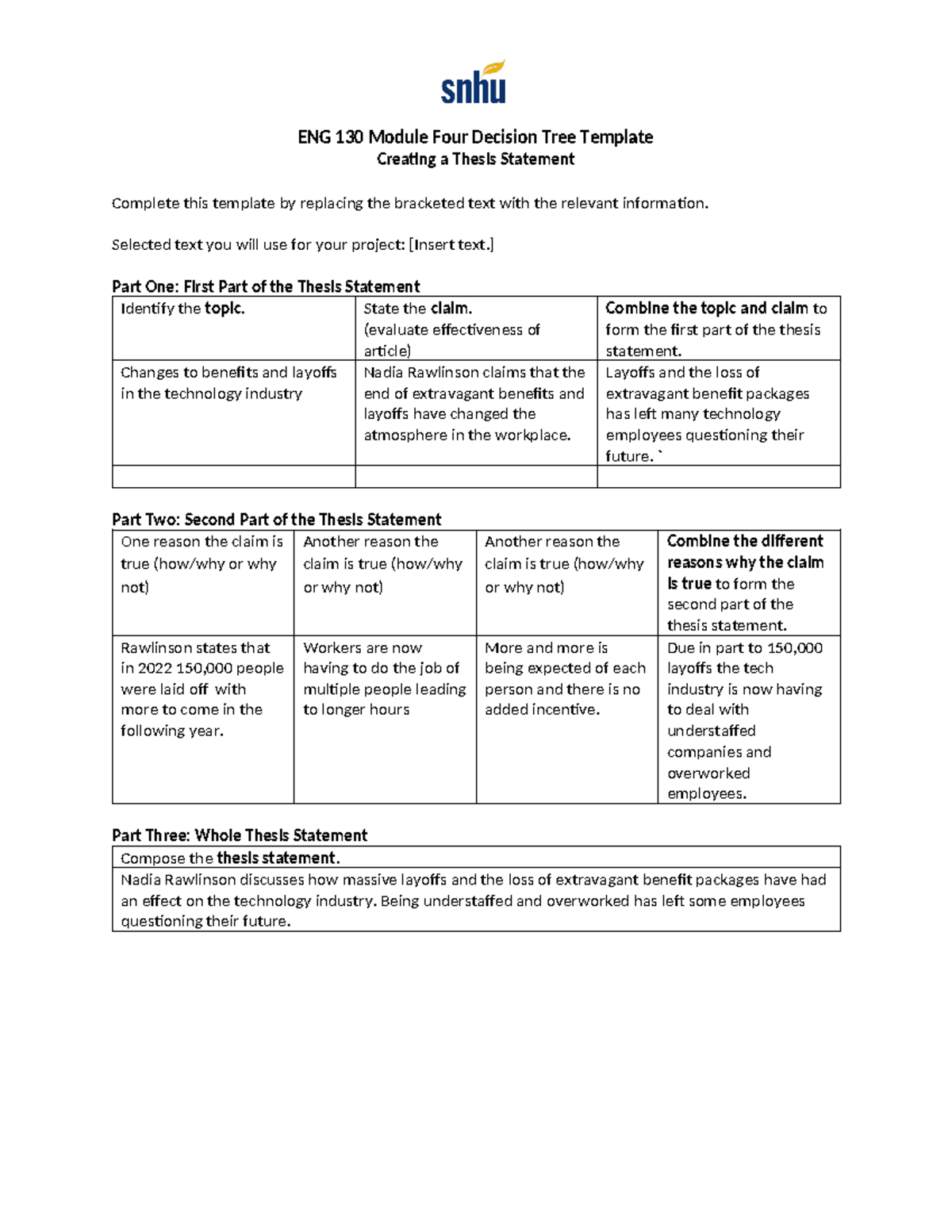 ENG 130 Module Four Thesis Statement Development Template - Studocu