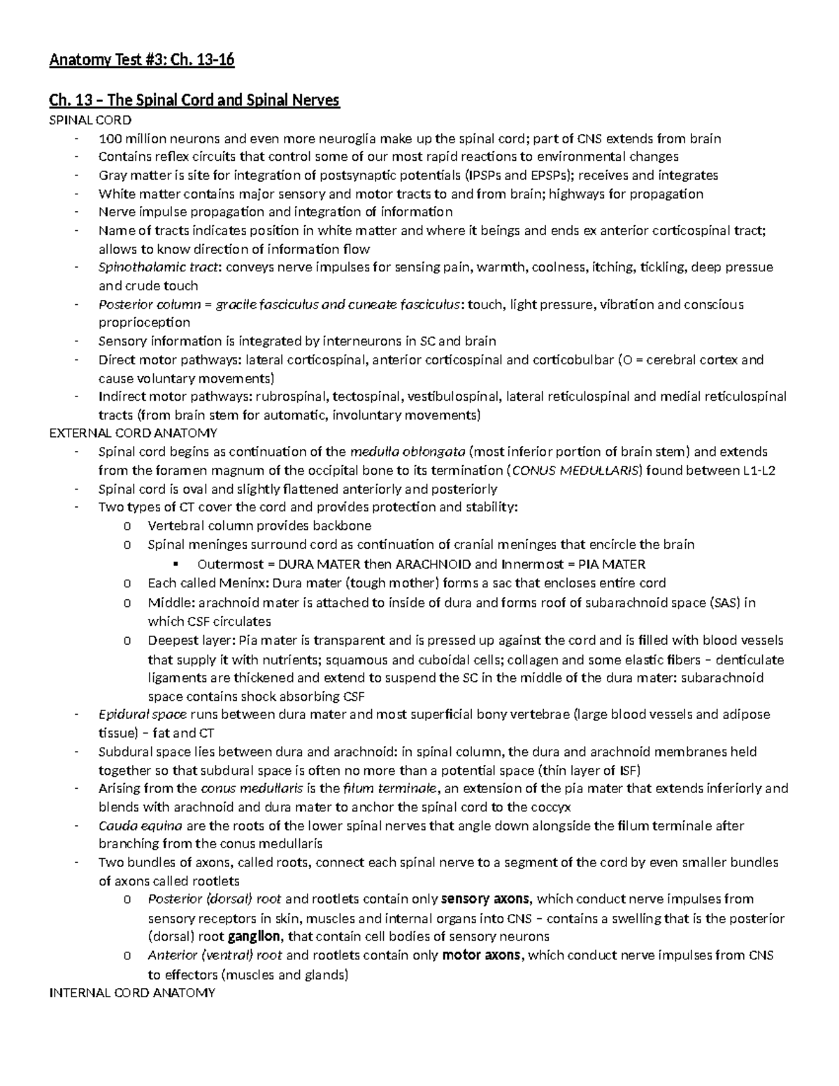 Anatomy & Physiology Review: Spinal Cord & Brain (ANP 101) - Studocu