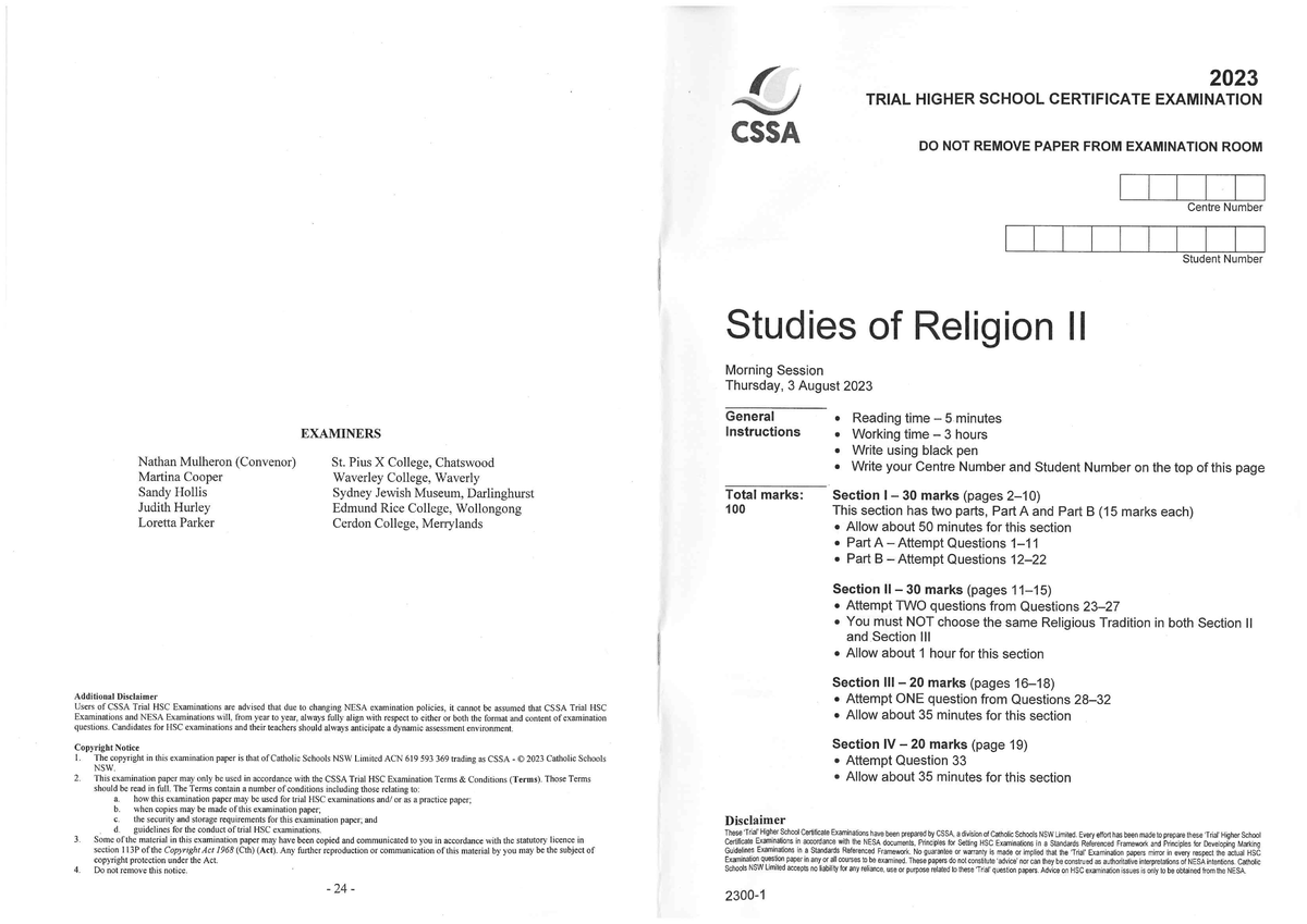 2023 CSSA trial 2 unit - 2023 TRIAL HIGHER SCHOOL CERTIFICATE EXAMINATION CSSA DO NOT REMOVE ...