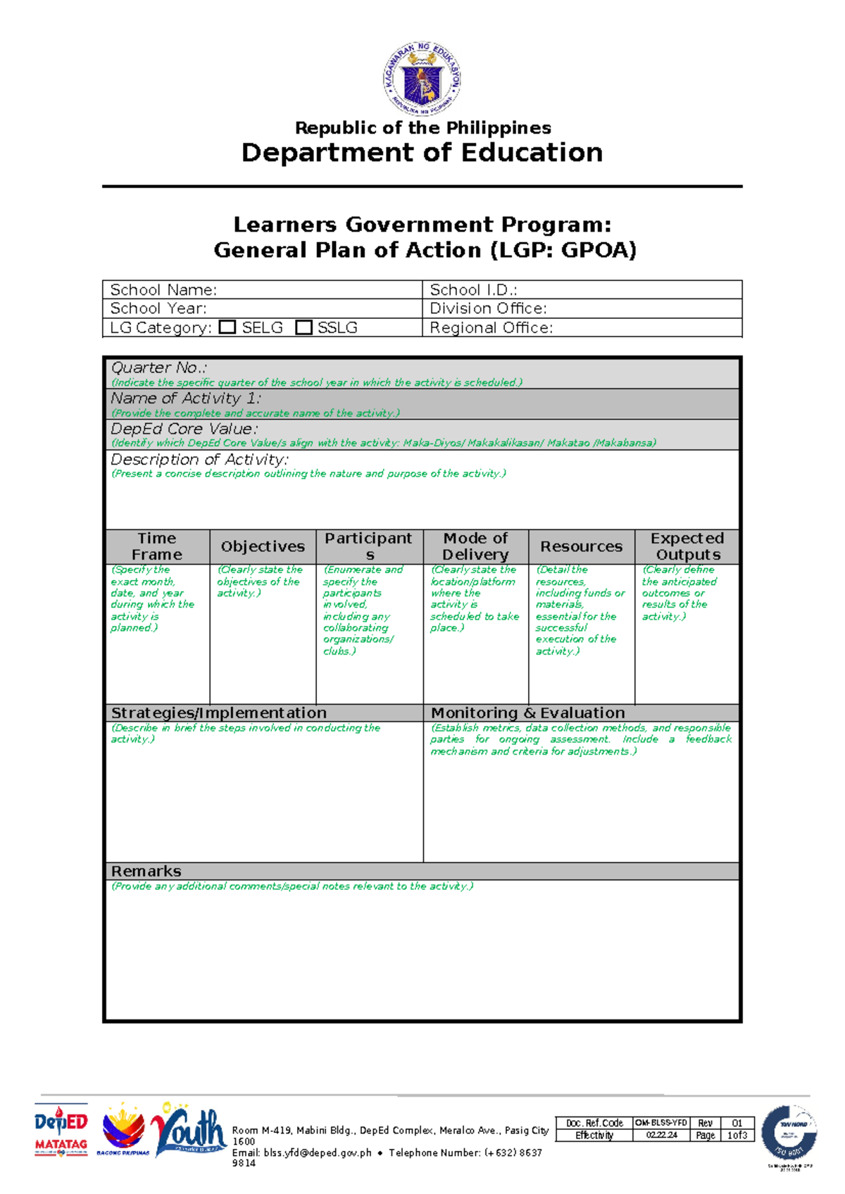 LGP-GPOA-Template: Comprehensive Action Plan for Learners Program - Studocu