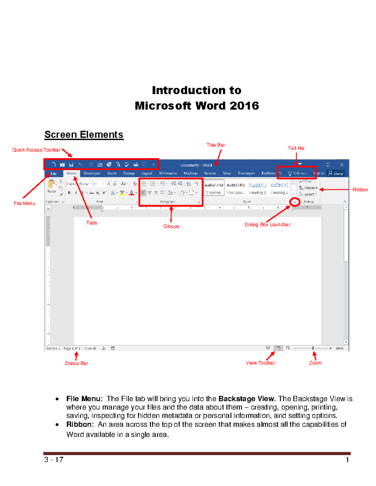 Introductory Guide to Microsoft Word 2016 Functions and Features - Studocu