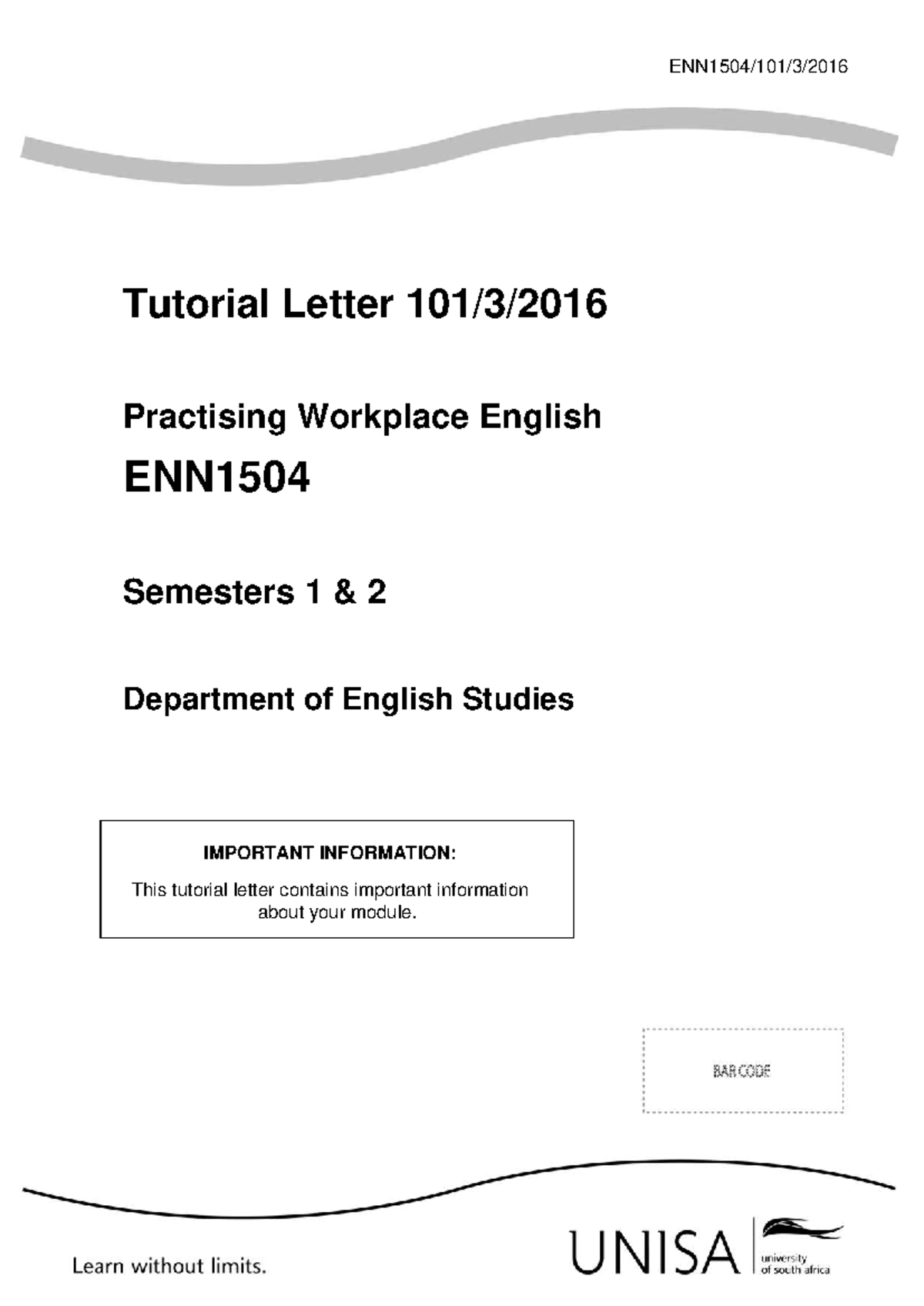 ENN1504 Tutorial Letter: Practising Workplace English Overview - Studocu