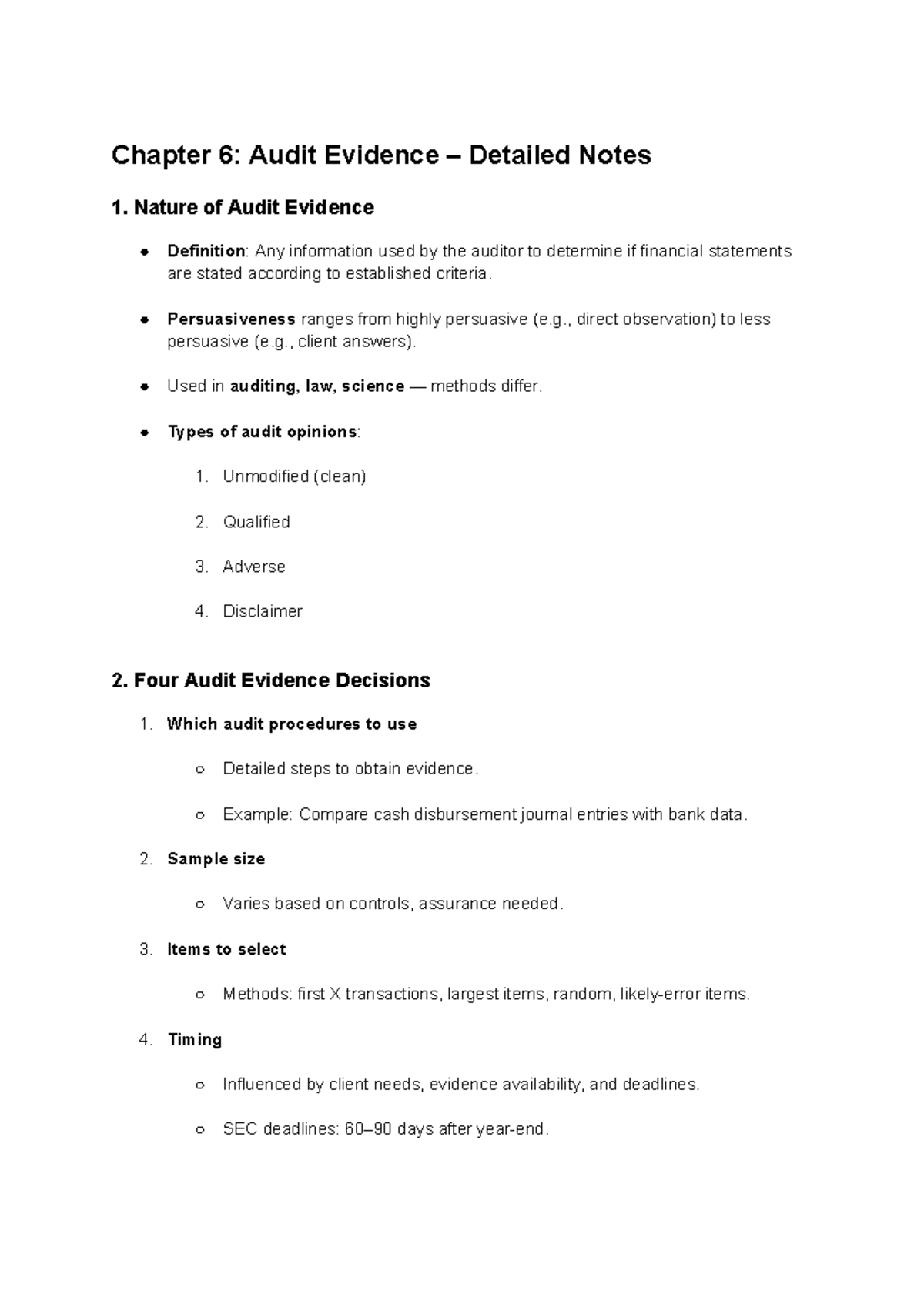 CH6: Detailed Notes on Audit Evidence and Procedures - Studocu