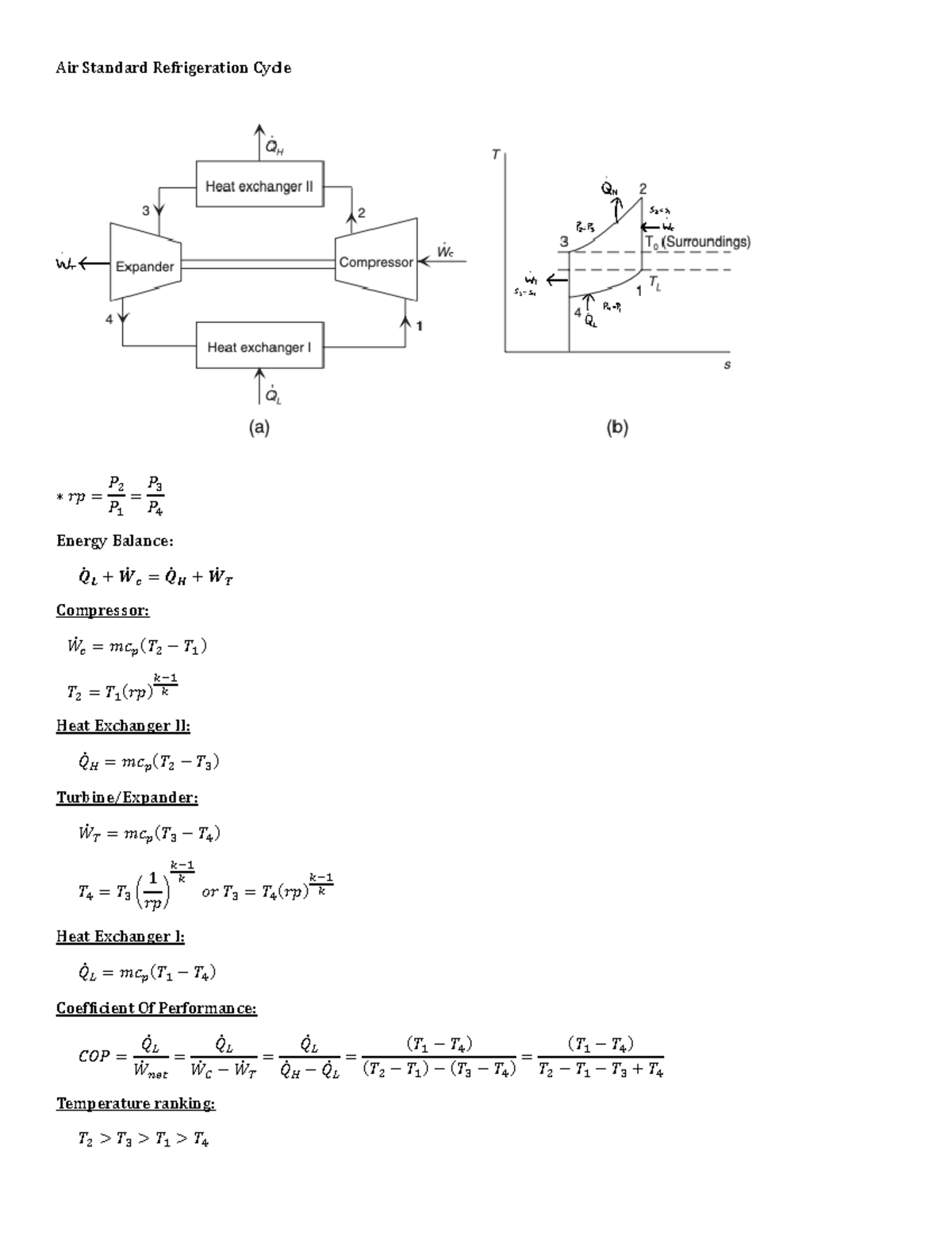 Air Standard Refrigeration Cycle Notes - Air Standard Refrigeration ...