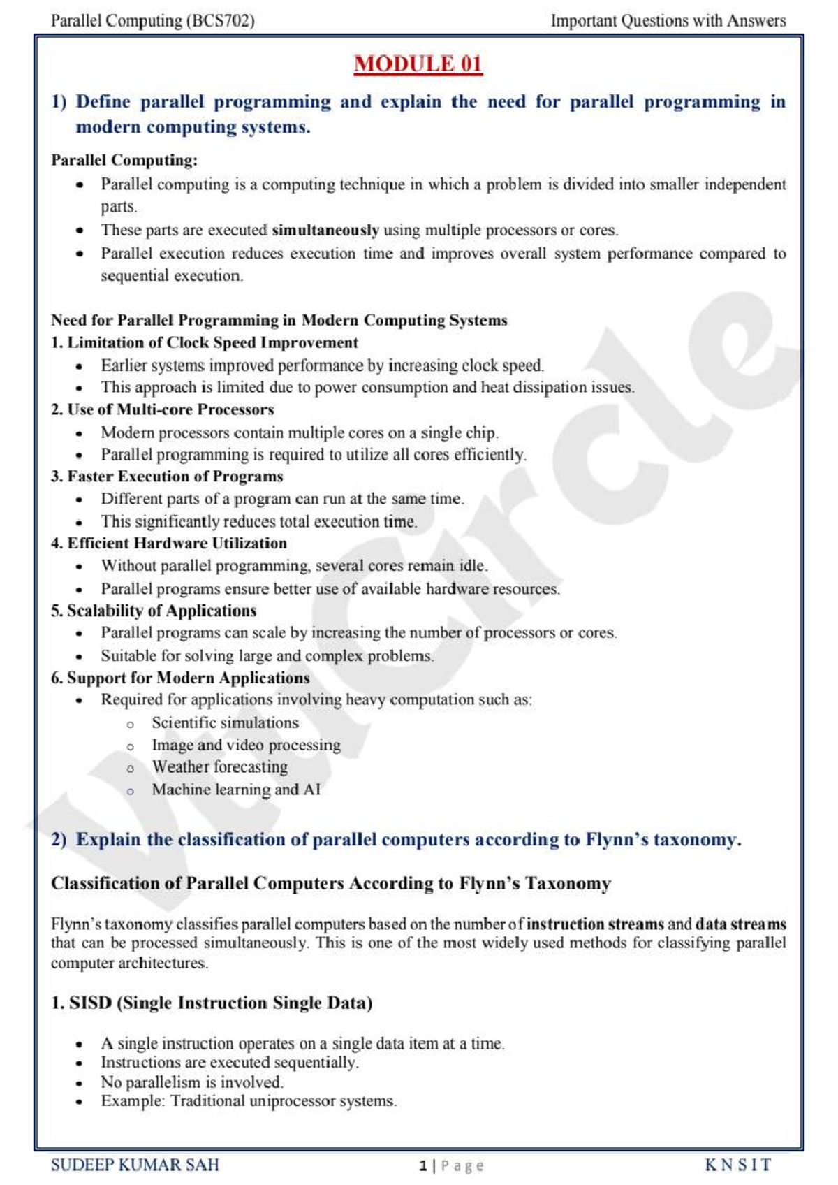 Parallel Computing (BCS702) Important Questions & Answers for Module 01 ...