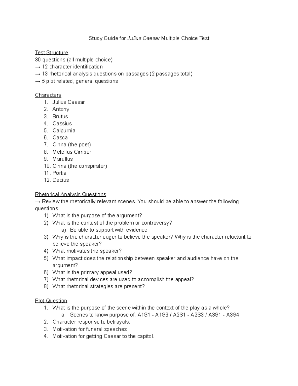 Study Guide for Julius Caesar MC Test: Structure & Key Concepts - Studocu
