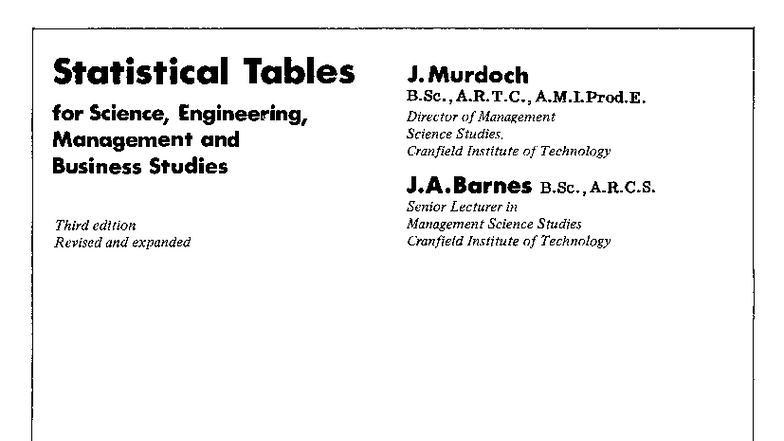 Statistical Tables for Science & Engineering Studies (3rd Ed.) - Studocu