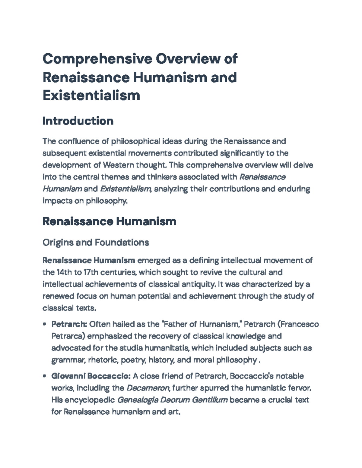 Renaissance Humanism and Existentialism: A Comprehensive Overview ...