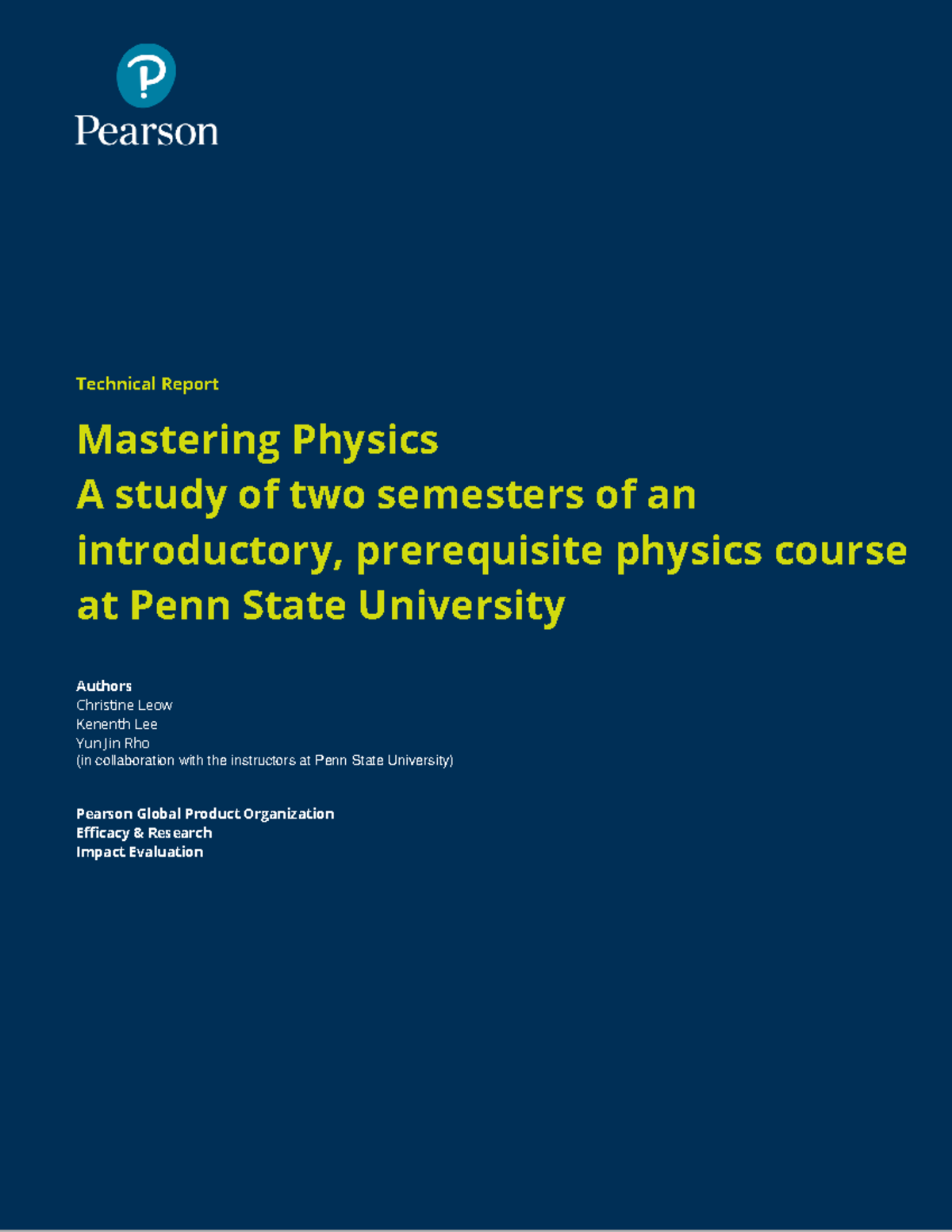Penn State PHYS 101 Final Exam Correlational Technical Report on ...