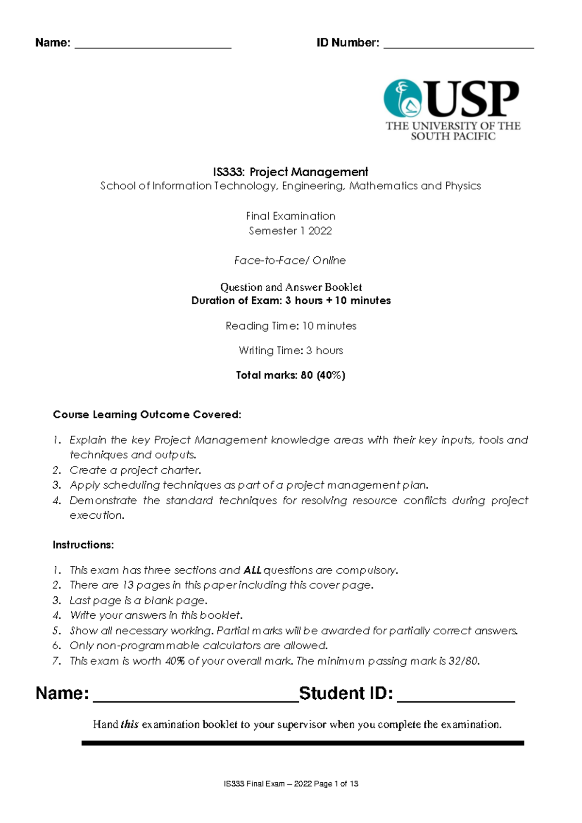 IS333 Final Exam - Project Management Examination Paper - Studocu