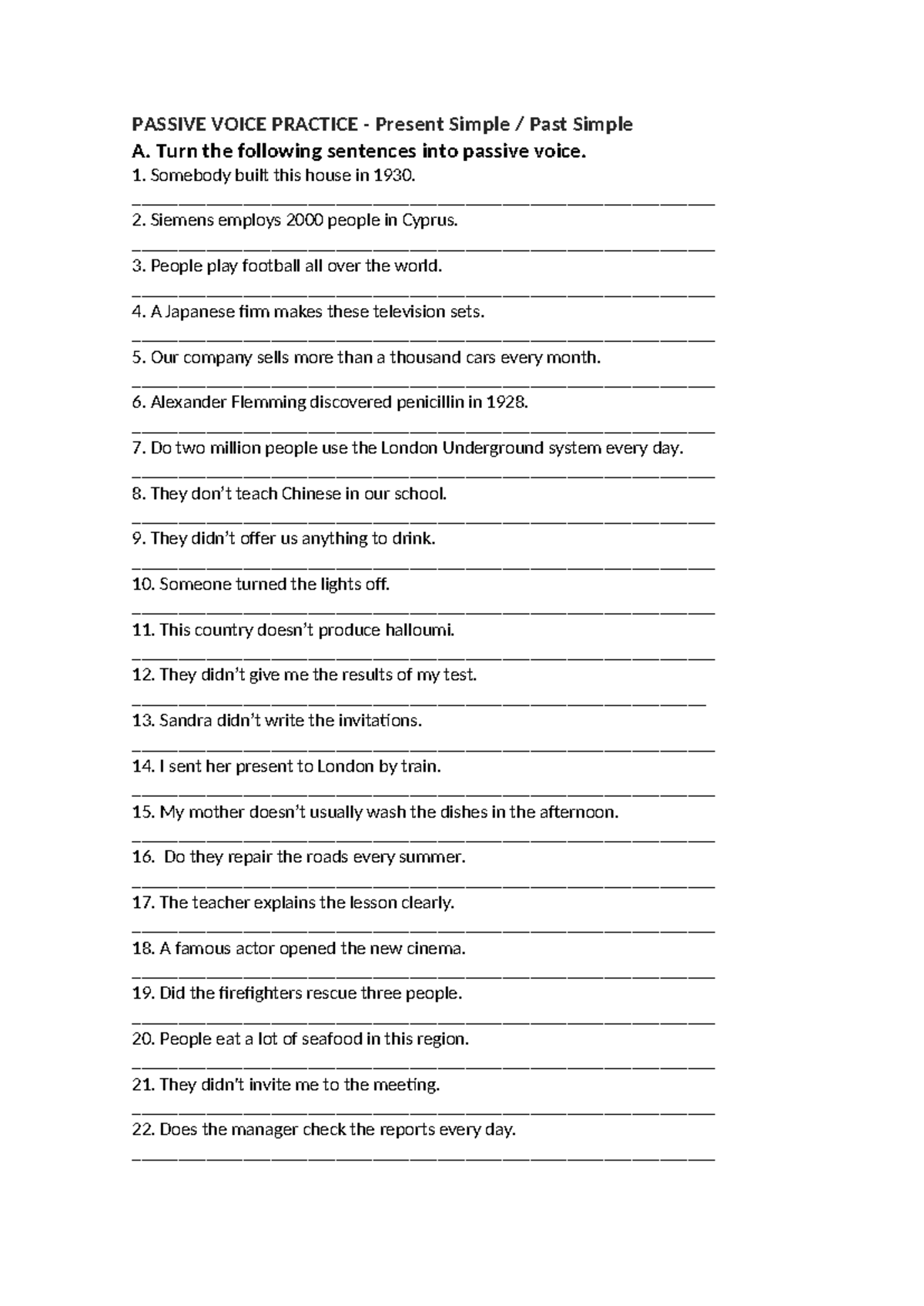 Passive Voice Practice: Present & Past Simple Exercises - Studocu