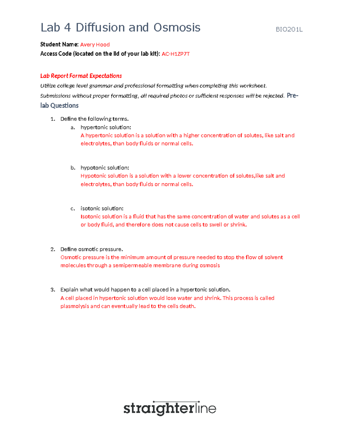 BIO201 Lab 4 - Worksheet on Solutions, Diffusion, and Osmosis - Studocu