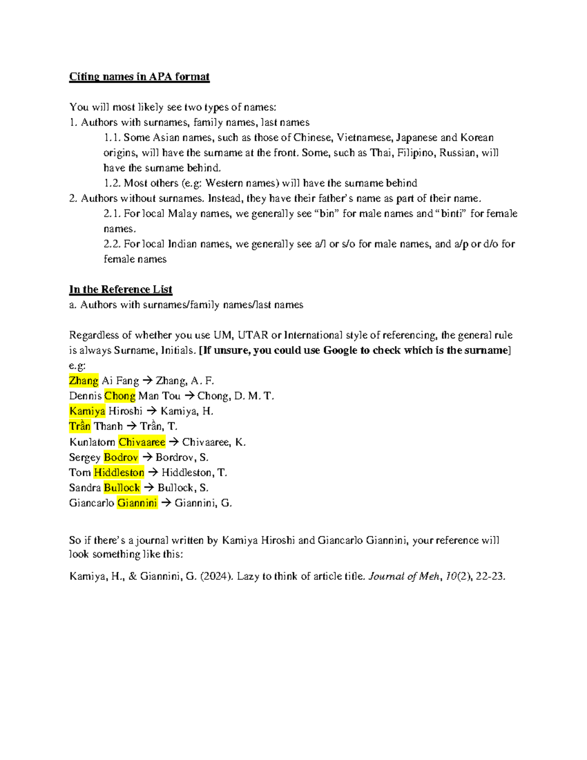 Citing names in APA - Good - Citing names in APA format You will most ...