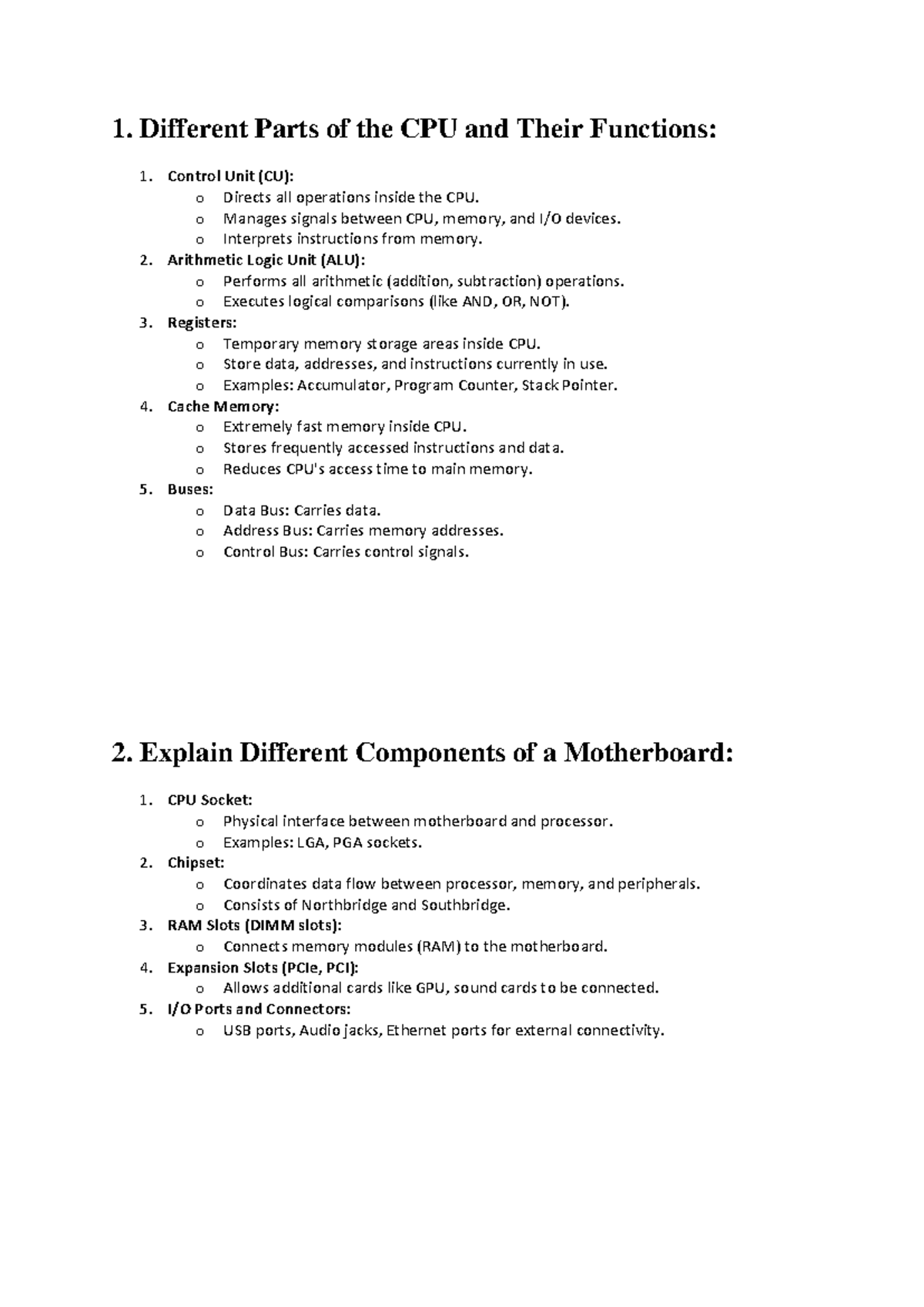 Different Components of CPU, Motherboard, and Diagnostic Tools (CSA 101 ...