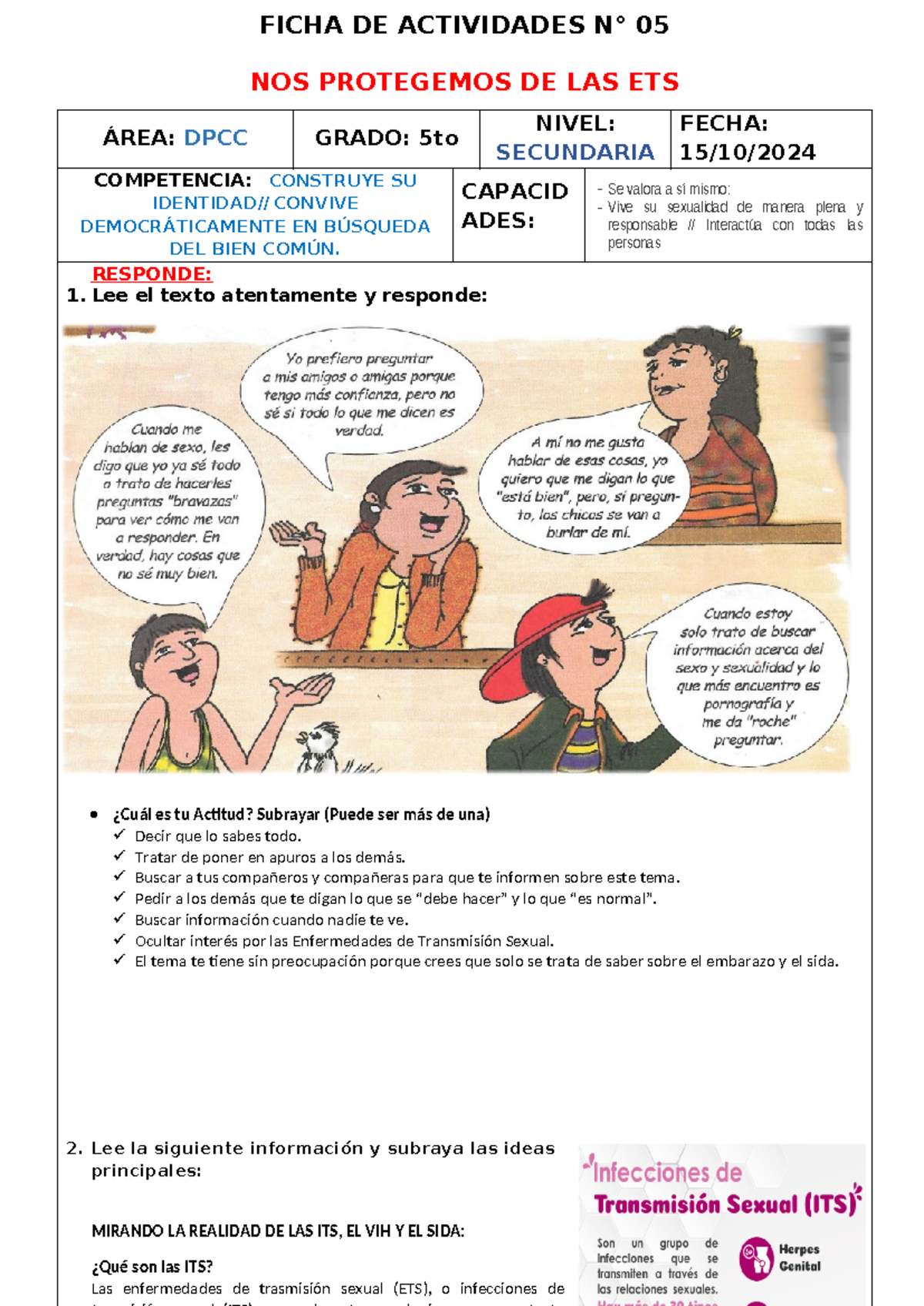 Unidad 7 - Ficha - SEM 1- DPCC 5° Nuevo CRIS - FICHA DE ACTIVIDADES N° 05 NOS PROTEGEMOS DE LAS ...