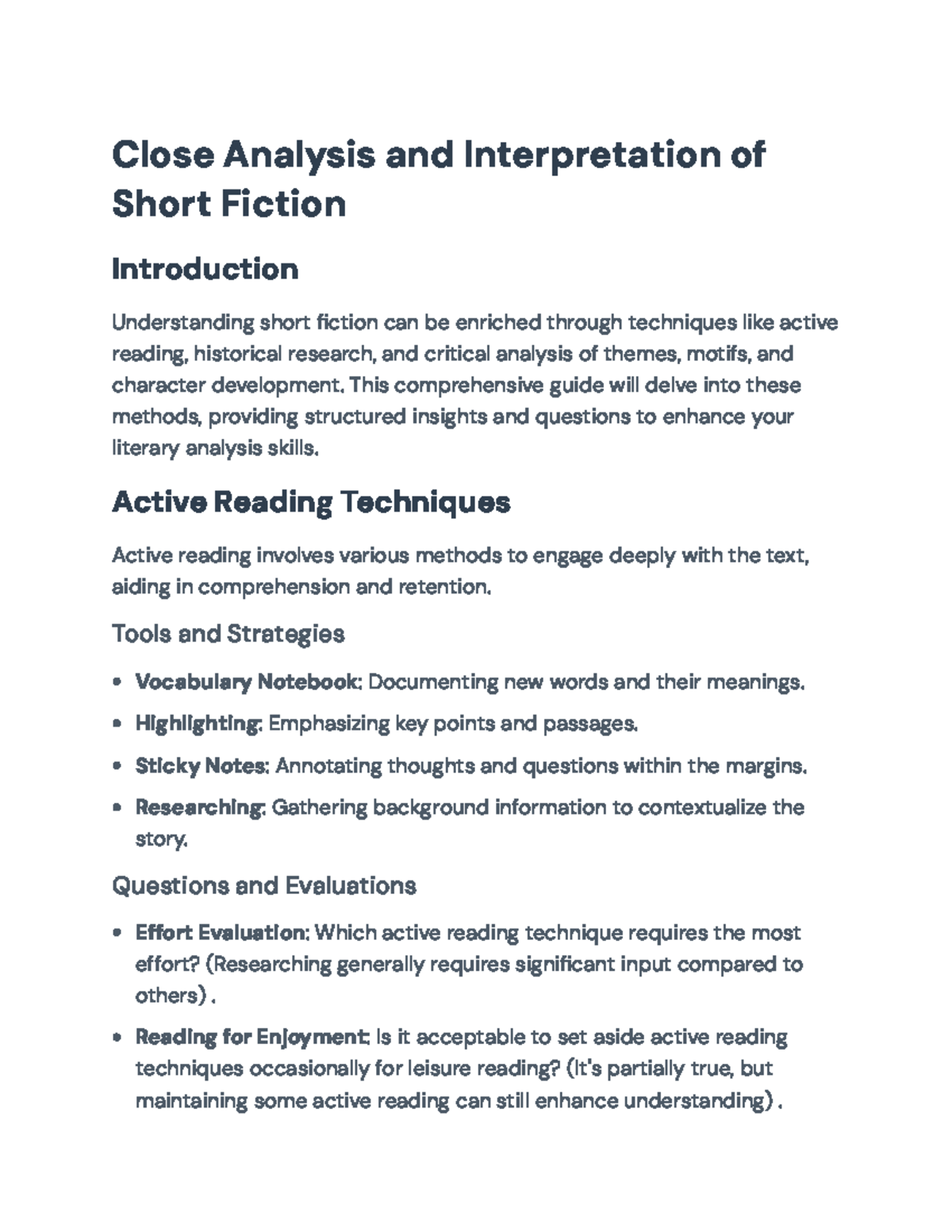 Active Reading and Interpretation Techniques for Short Fiction Analysis ...