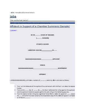 Chamber summons supported by affidavit - Chamber summons supported by ...