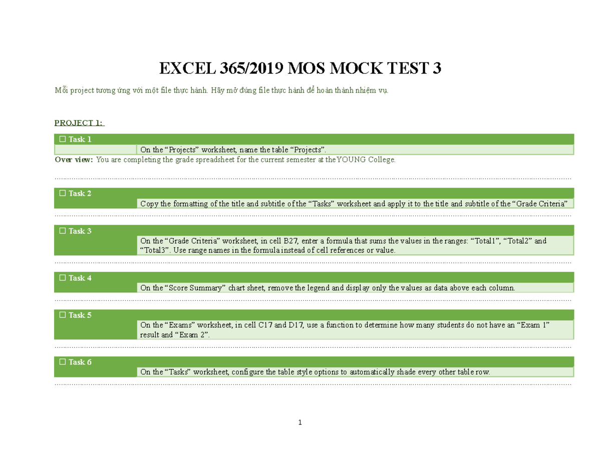 [ Excel 365-2019 ] MOS Mock Test 3 Practice Questions - Studocu