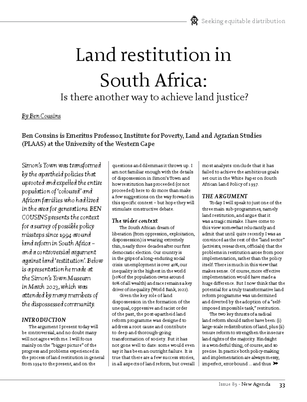 Cousins 2023: Rethinking Land Restitution for Justice in South Africa ...