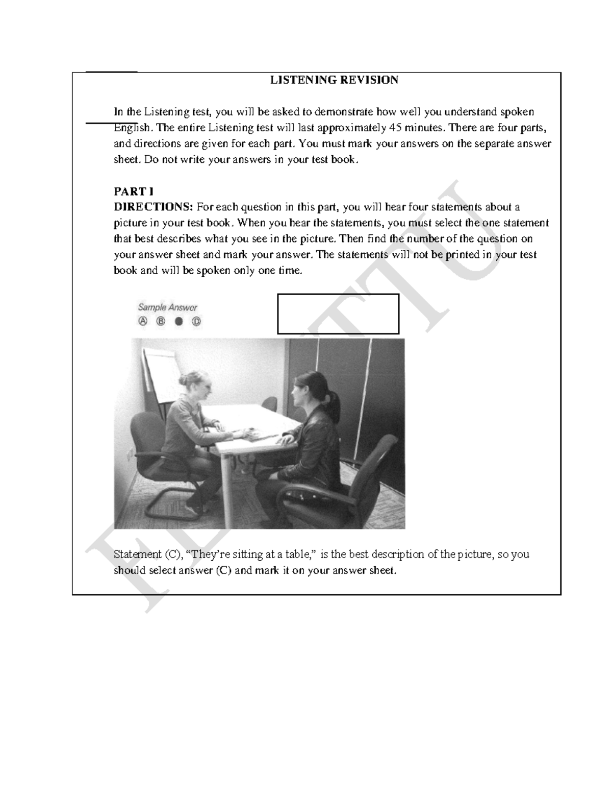 LISTENING REVISION P12: Understanding Spoken English Test - Studocu