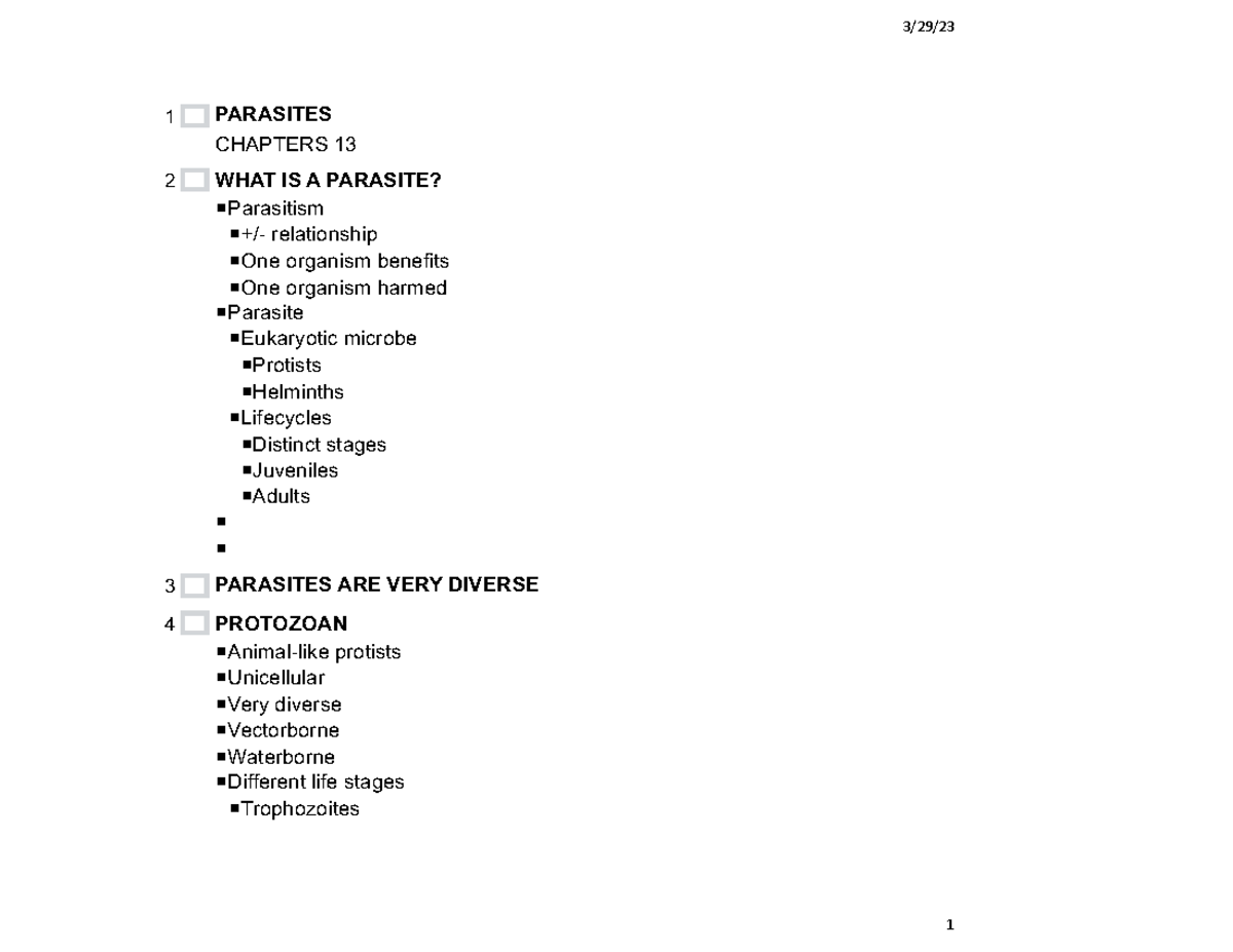 Lec13-Parasites - lecture 13 - 3/29/ 1 PARASITES CHAPTERS 13 WHAT IS A ...