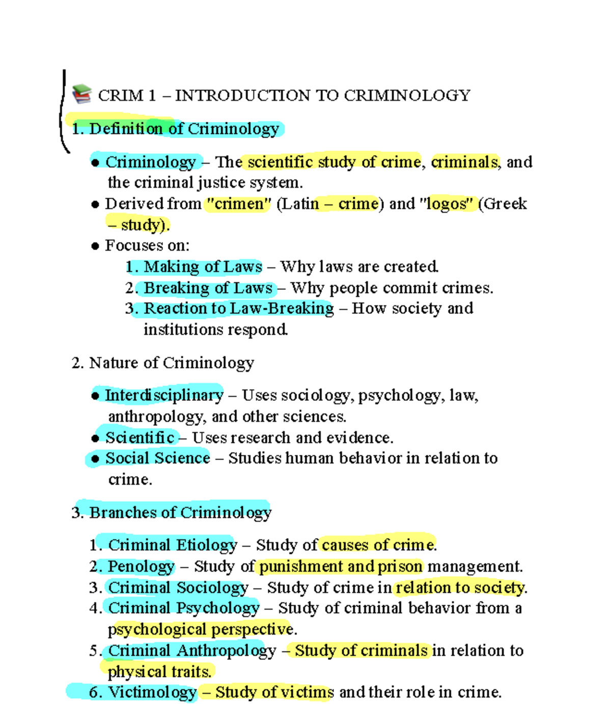 CRIM 1: Comprehensive Review of Criminology Concepts and Theories - Studocu