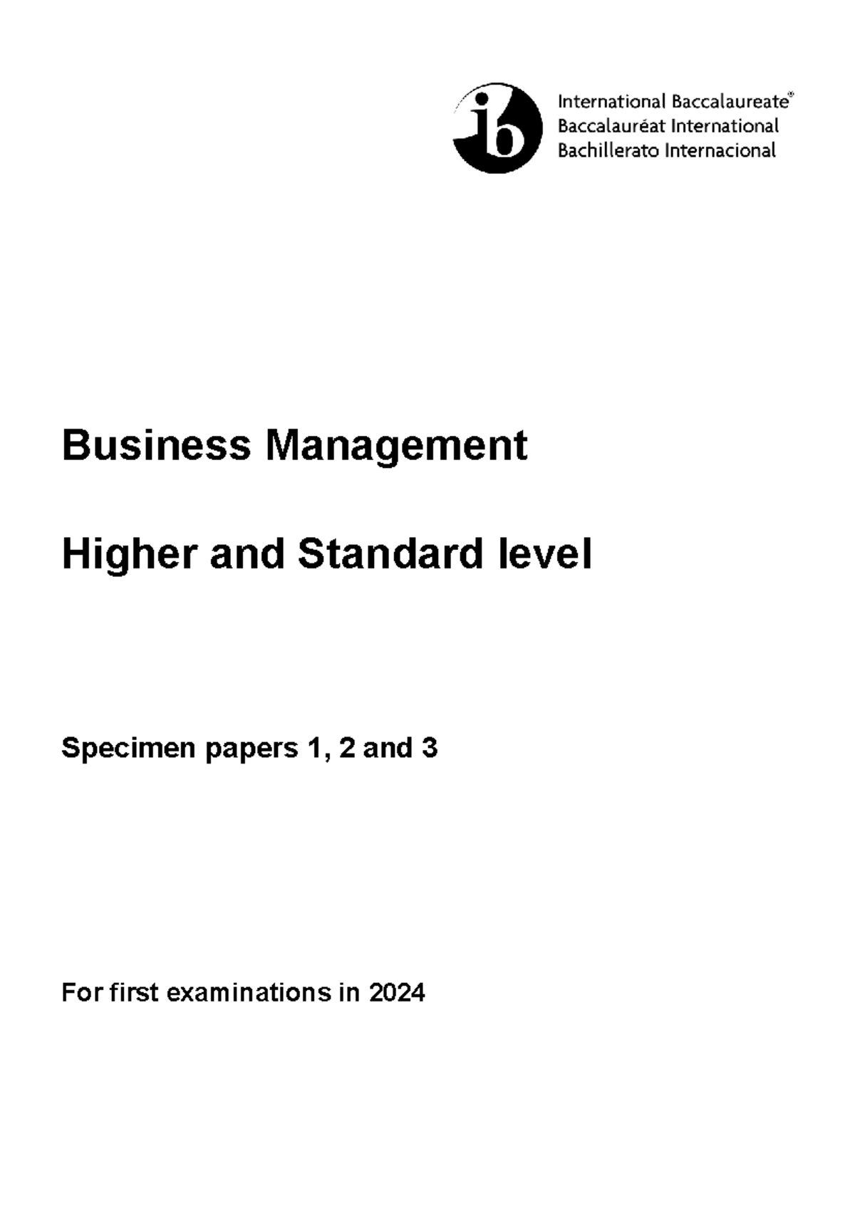 Specimen Papers 2024 - IB Business Management HL & SL - Studocu