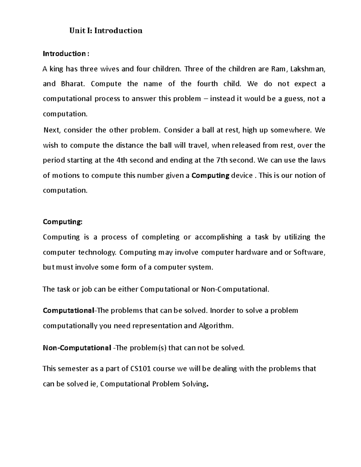 CS101: Computational Problem Solving - Understanding Representation and Algorithms - Studocu