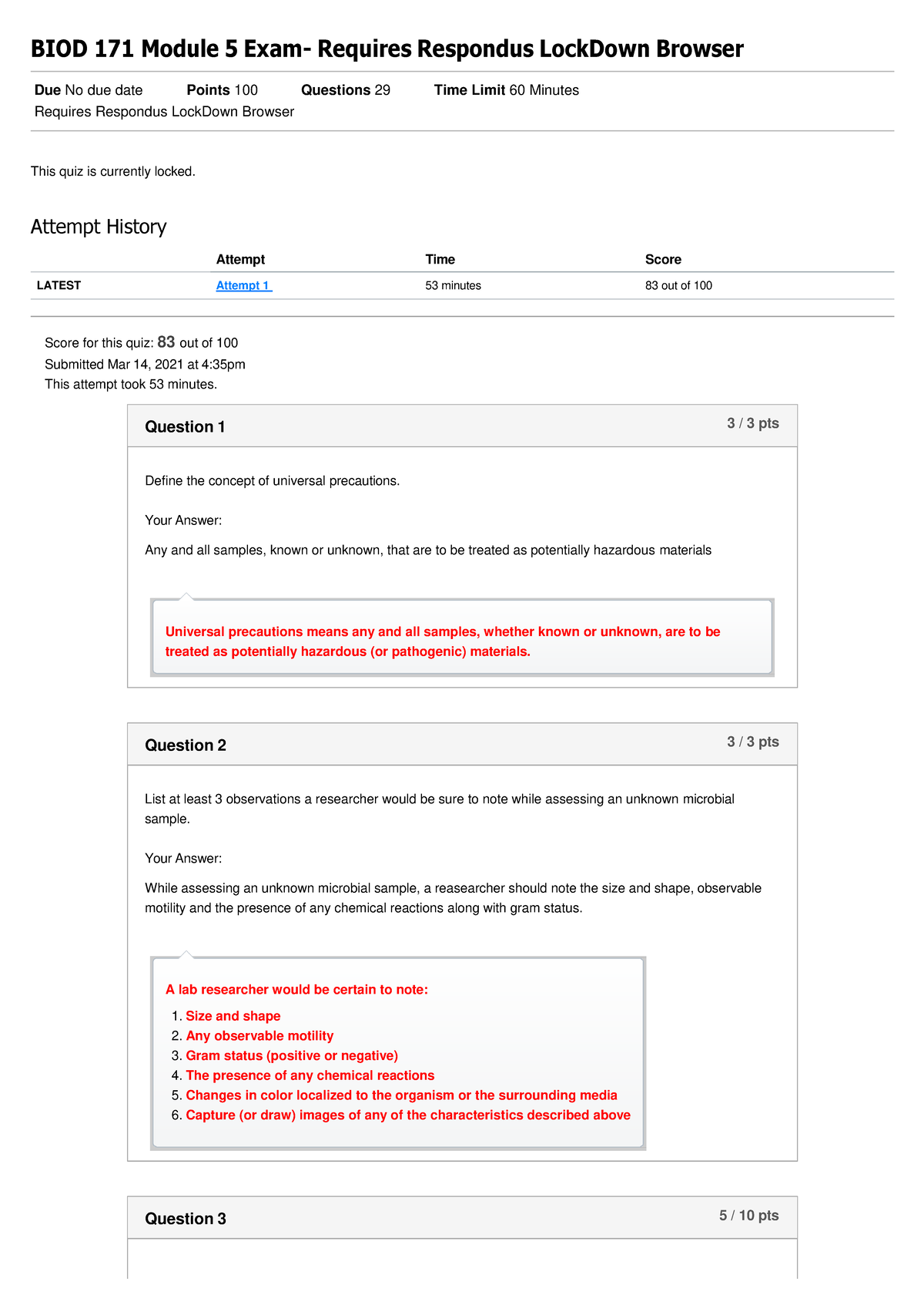 BIOD 171 Module 5 Exam Answers and Key Observations - Studocu