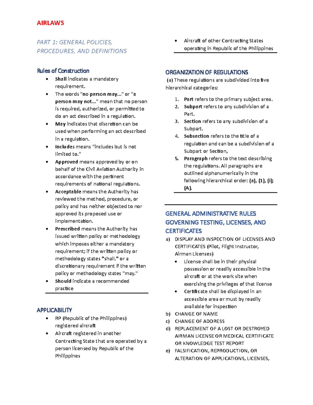 PCAR General Policies and Procedures Reviewer Summary - Studocu