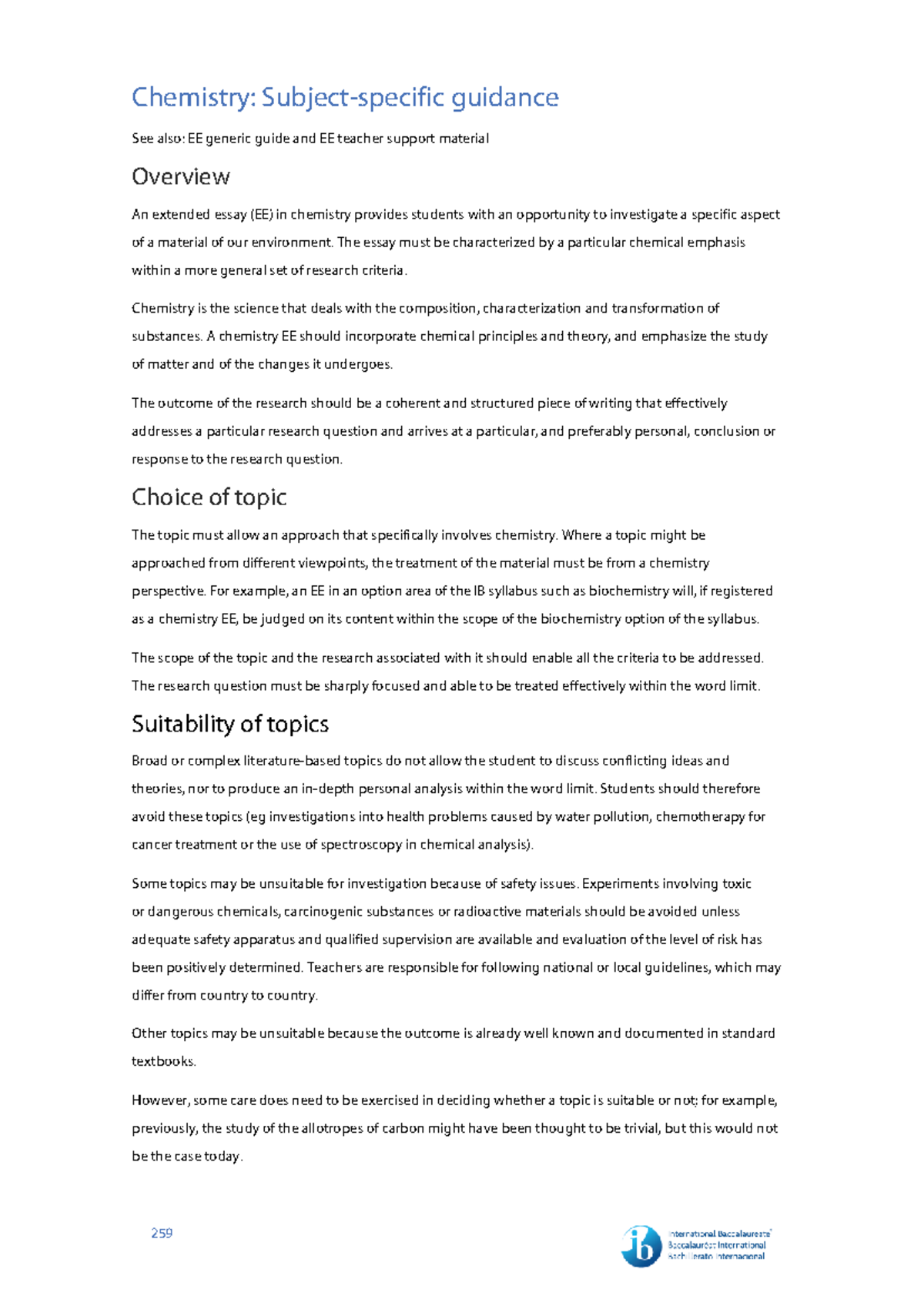Chemistry EE Guidance: Researching Chemical Investigations - Studocu
