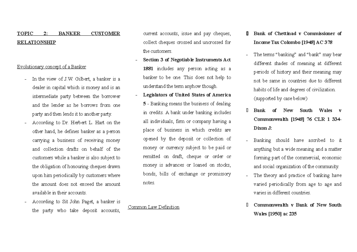 Topic 2 - Bankers- Customers Relationship part 1 - TOPIC 2: BANKER ...