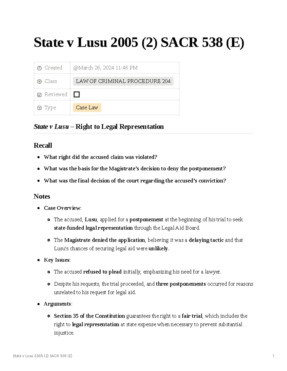 State v Lusu 2005 - Legal Representation & Fair Trial Issues (LCP204 ...