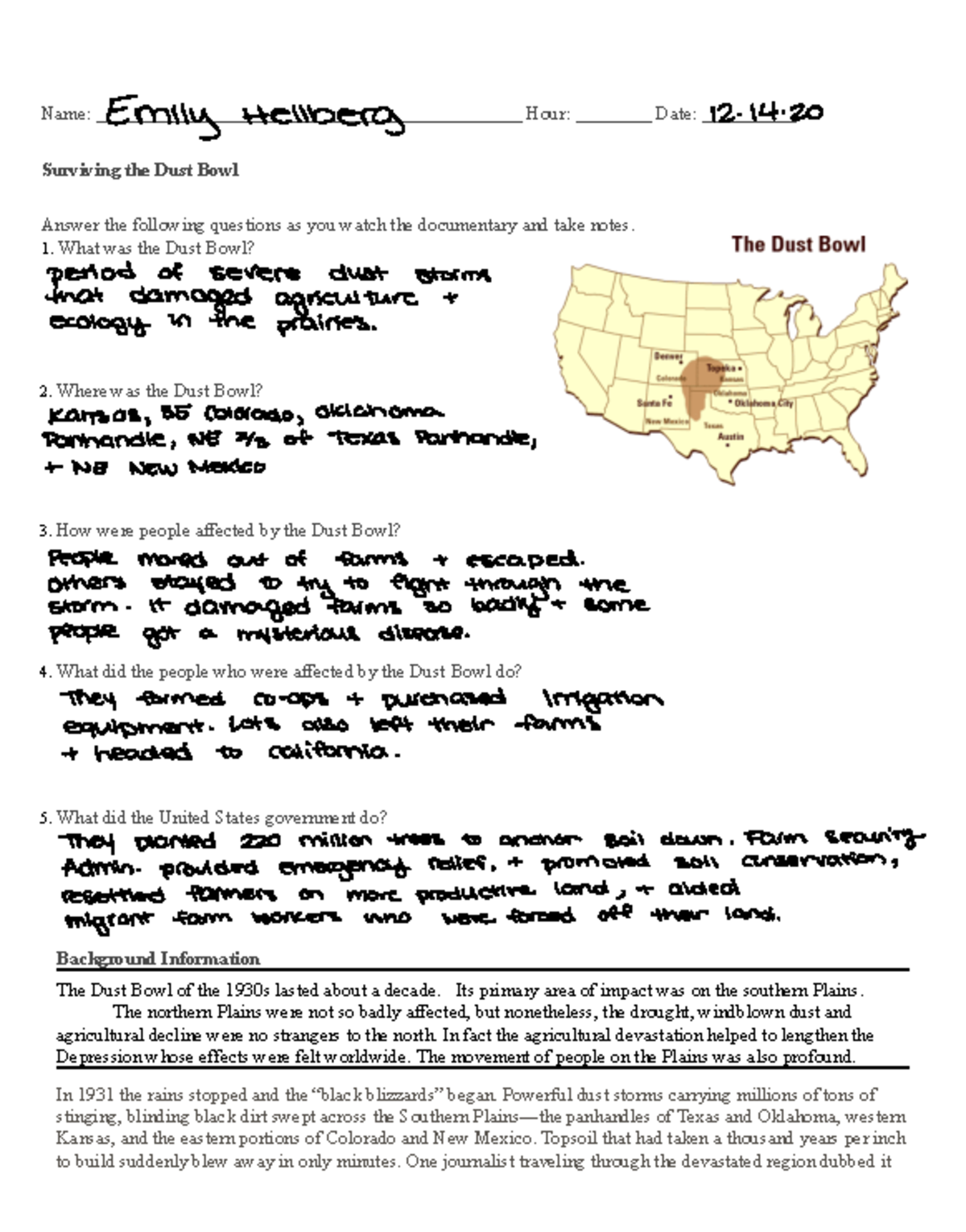 Surviving the Dust Bowl Worksheet: Key Questions and Answers - Studocu