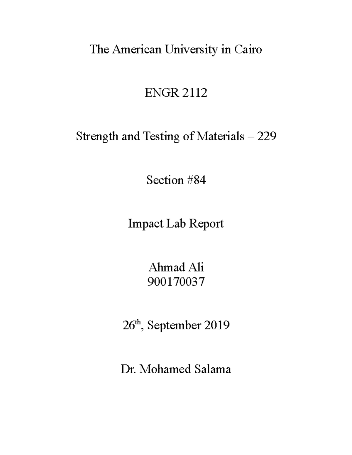 ENGR 2112 Compression Lab Report: Testing Cast Iron, Lead, and Wood ...
