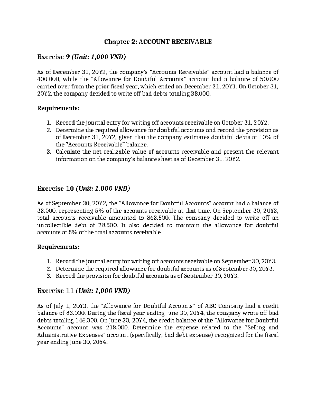 Chapter 2: Exercises on Accounts Receivable (ACC 101) - Studocu