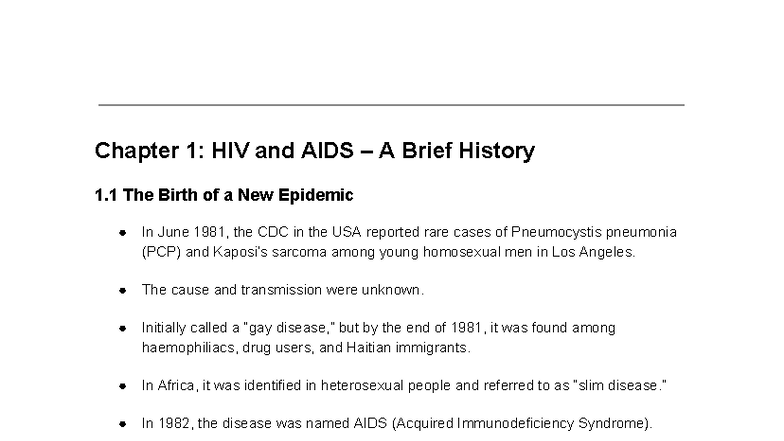 PYC2615 Chapter 1: HIV and AIDS - A Historical Overview - Studocu