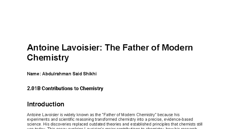 CHEM 201: Antoine Lavoisier's Impact on Modern Chemistry - Studocu