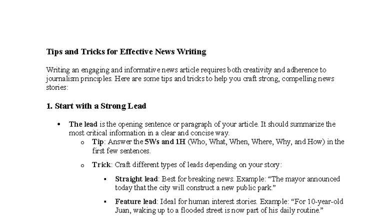 Effective News Writing Tips and Tricks: Guidelines for Success - Studocu
