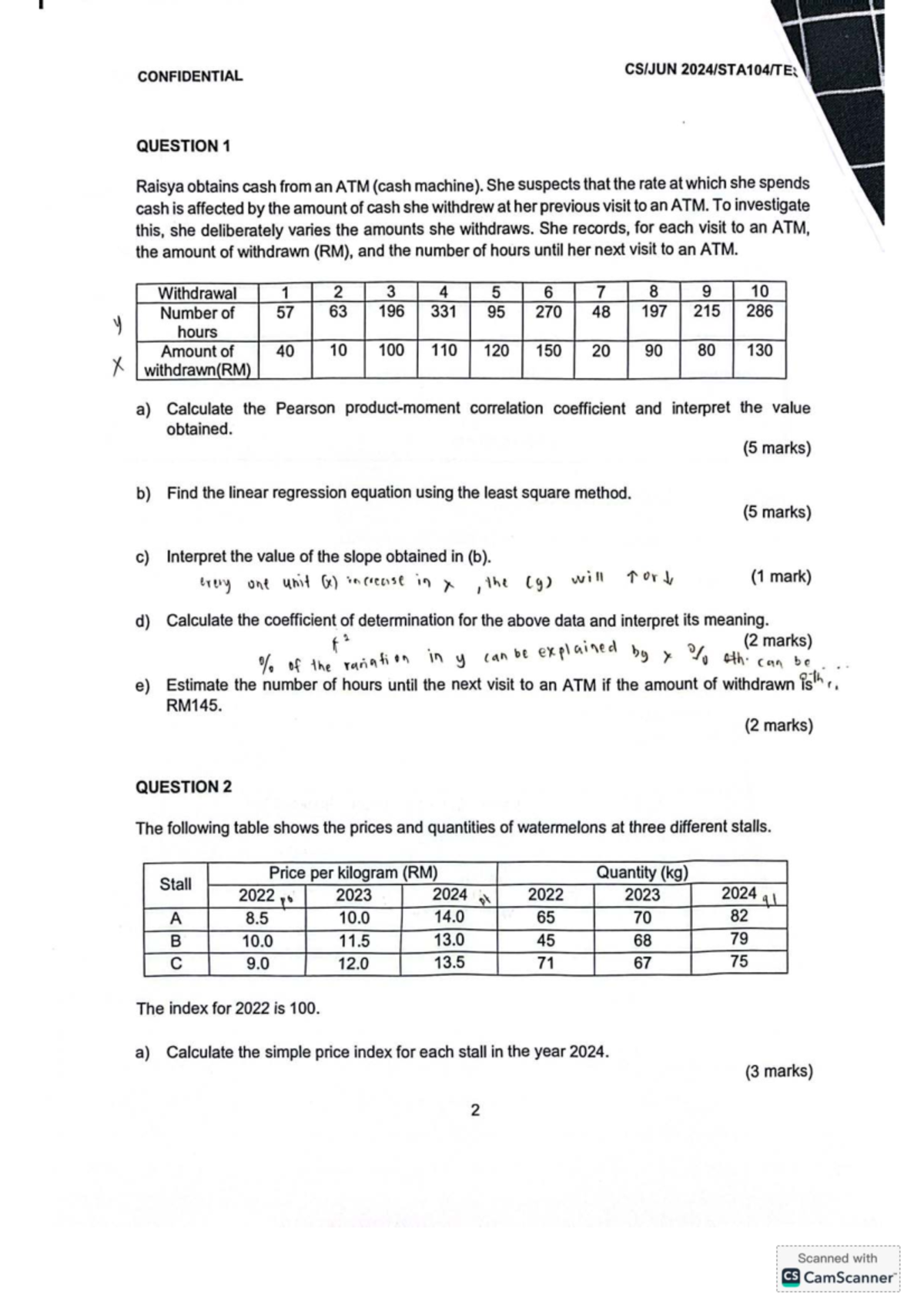 JUN2024 STA104 Test: Correlation & Regression Analysis - Studocu