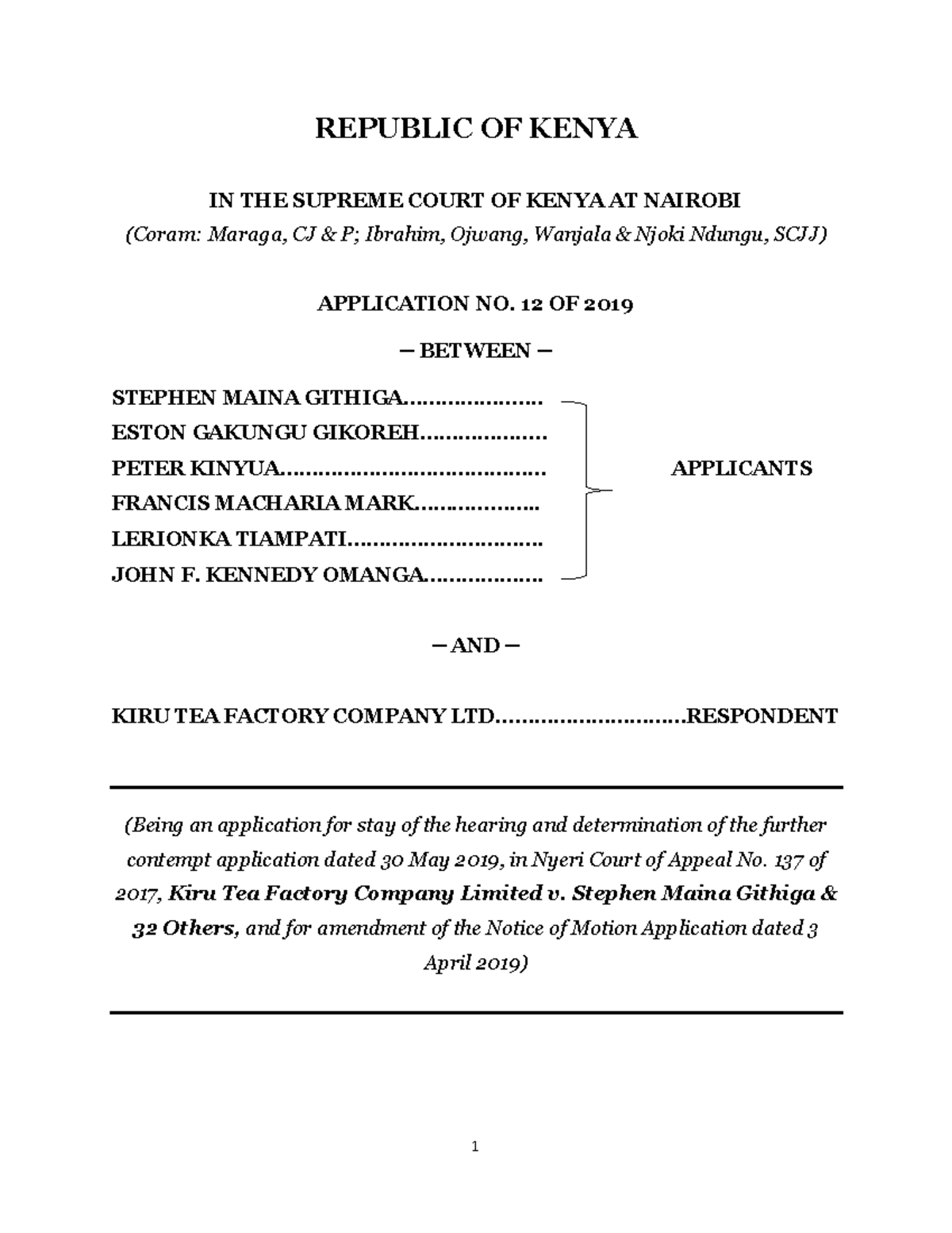 Supreme Court Application No. 12 of 2019: Contempt Proceedings Ruling ...