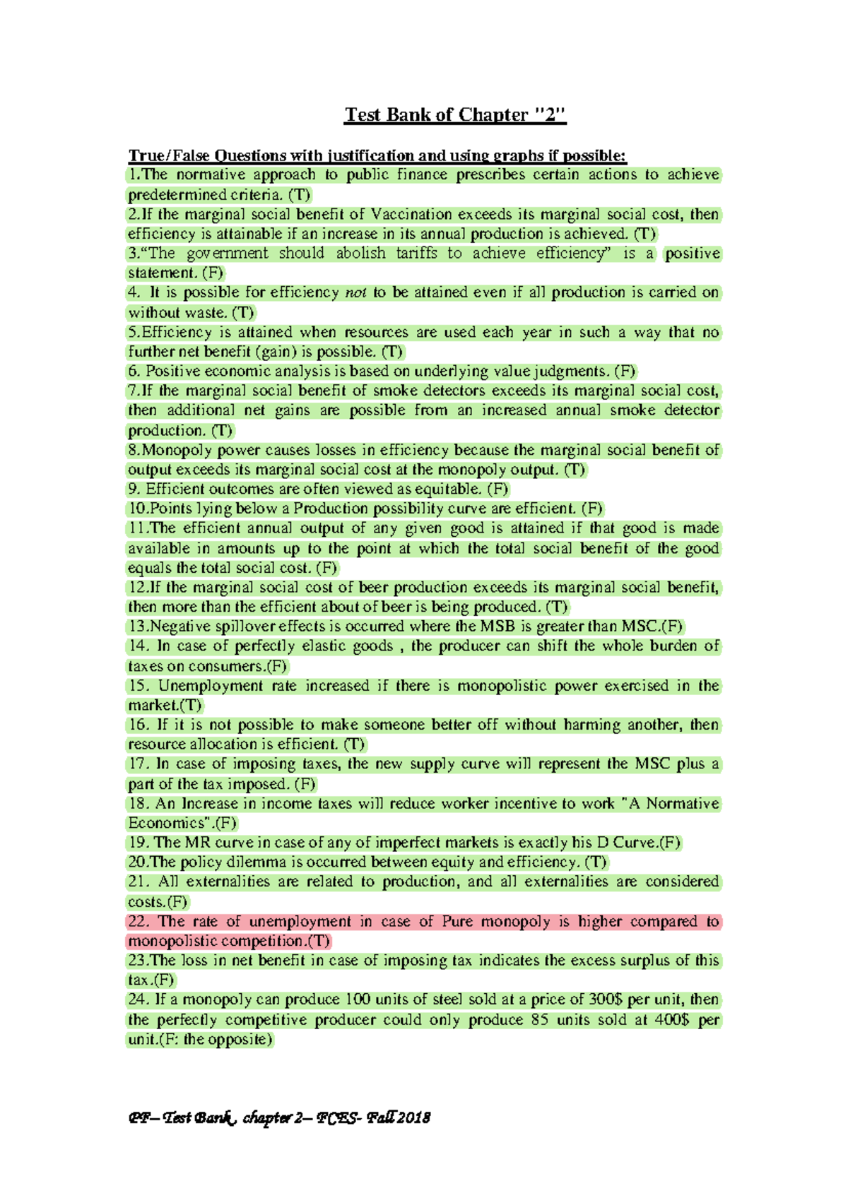Test Bank for Chapter 2 Questions with Answers - Fall 2018 - Studocu