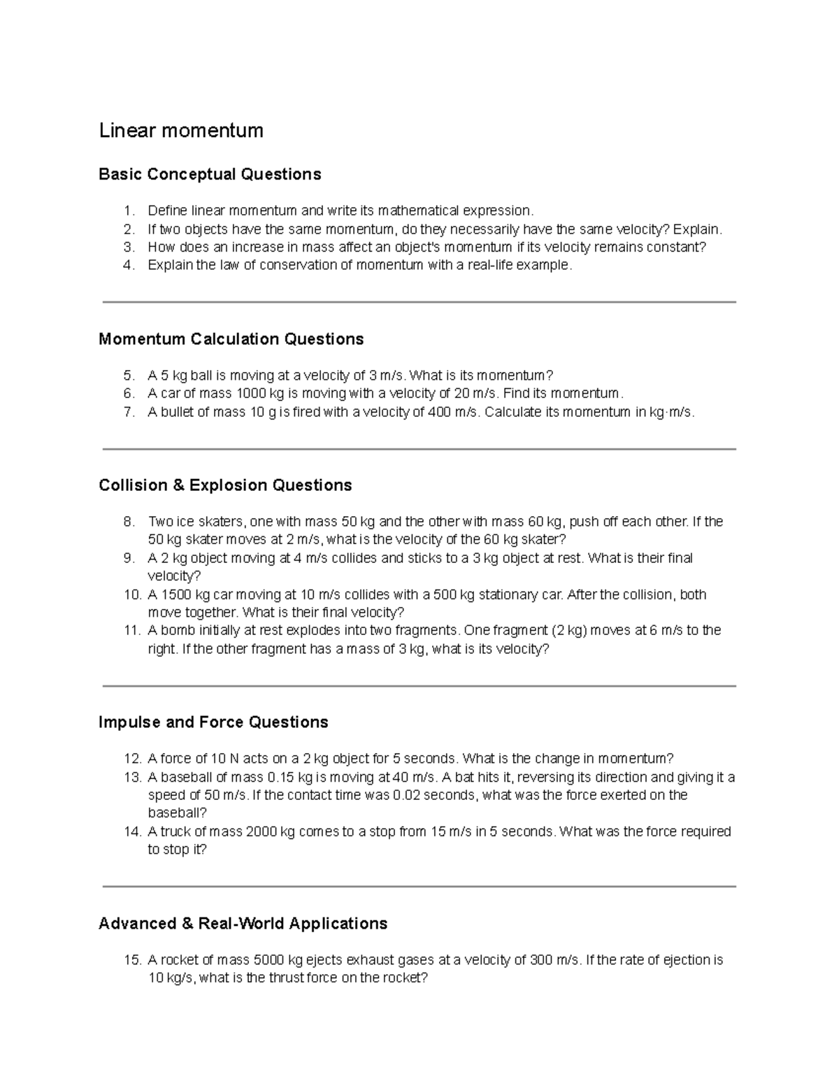 Chapter 7 - Linear Momentum Concepts and Calculations - Studocu